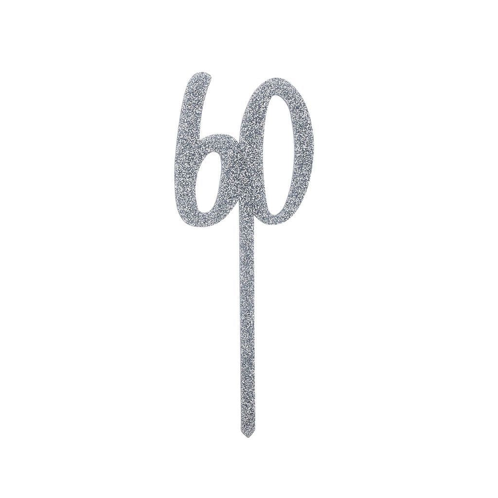 Silver Glitter Number 60 Cake Topper | Party Supplies | Fancy Parties